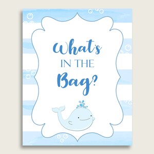Whale Baby Shower What's in the Bag Game, Blue White Boy Bag Game ...