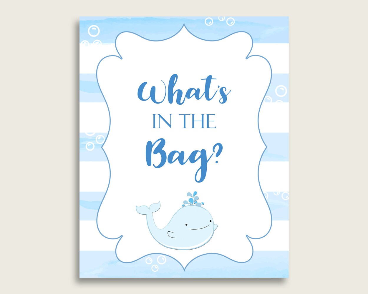 Whale Baby Shower What's in the Bag Game, Blue White Boy Bag Game ...