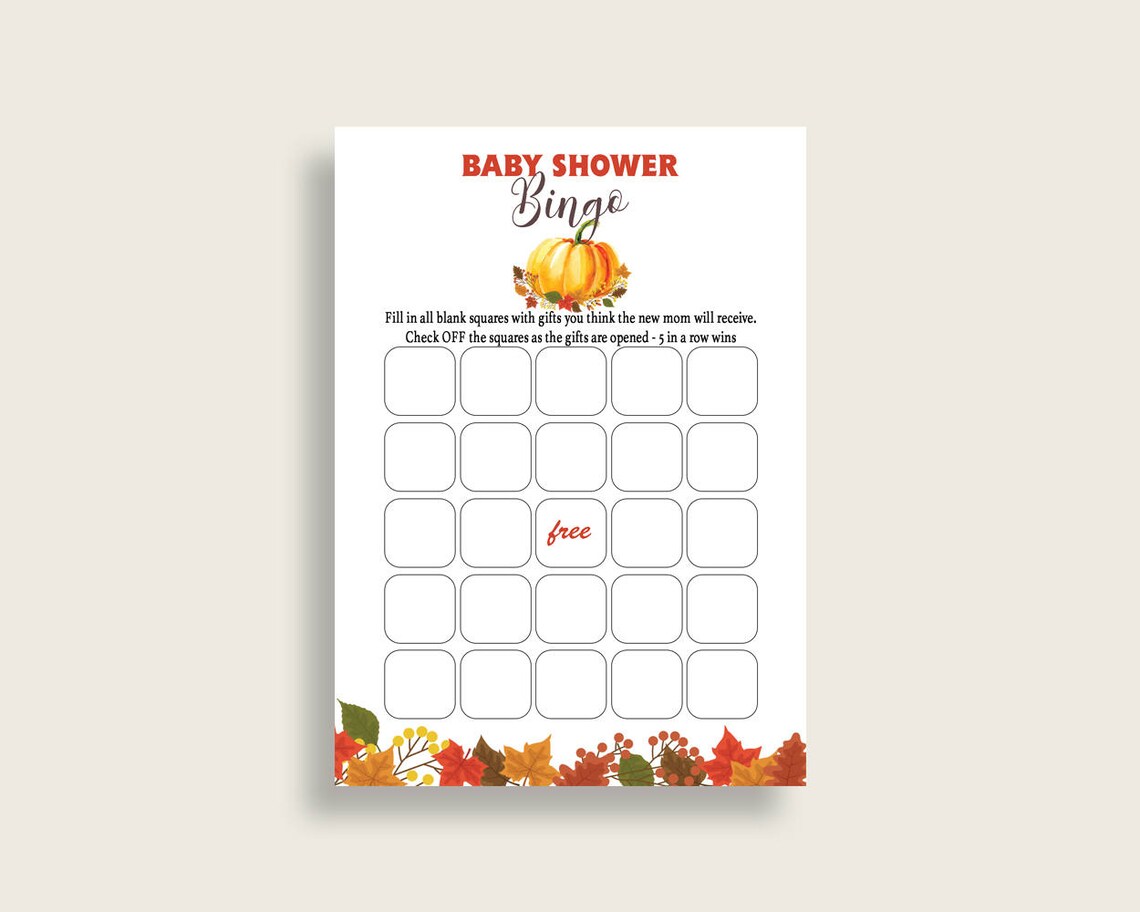 Fall Baby Shower Bingo Cards Printable Orange Brown Baby - Etsy
