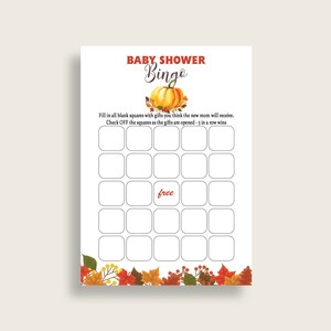 Fall Baby Shower Bingo Cards Printable, Orange Brown Baby Shower Gender ...