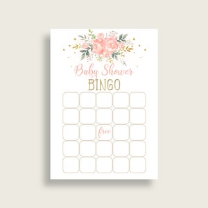 Peach Floral Baby Shower Bingo Cards Printable, Pink Gold Baby Shower ...
