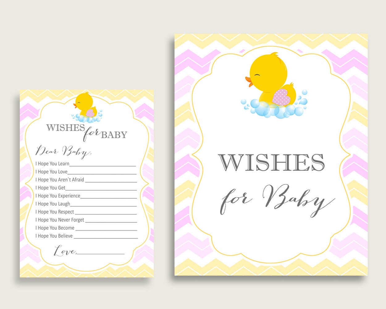 Yellow Pink Wishes for Baby Cards & Sign Rubber Ducky Baby - Etsy