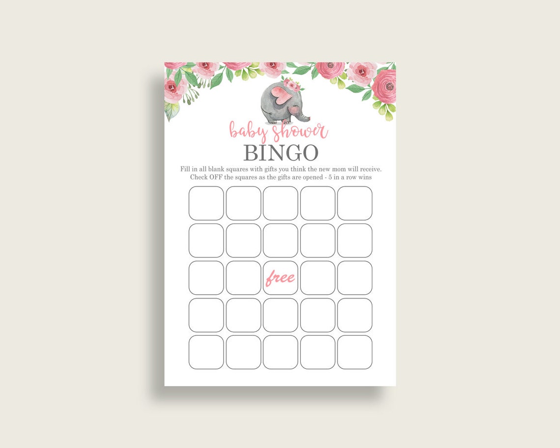 Pink Elephant Baby Shower Bingo Cards Printable Pink Grey | Etsy