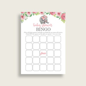 Pink Elephant Baby Shower Bingo Cards Printable, Pink Grey Baby Shower ...