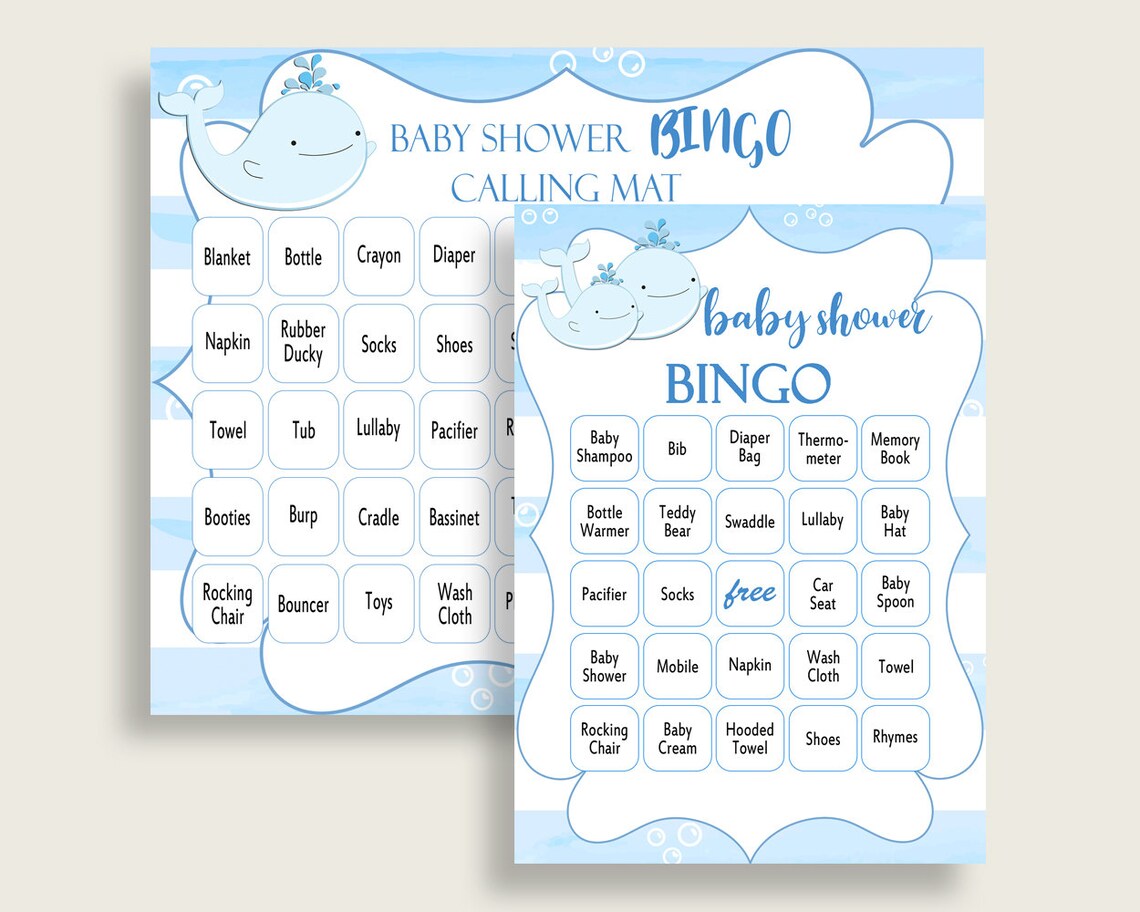 Whale Baby Shower Bingo Cards Printable Blue White Baby | Etsy