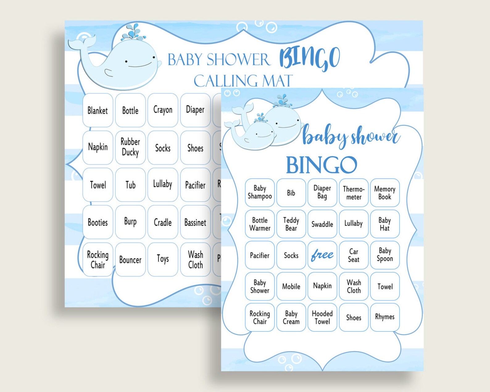 Whale Baby Shower Bingo Cards Printable Blue White Baby | Etsy