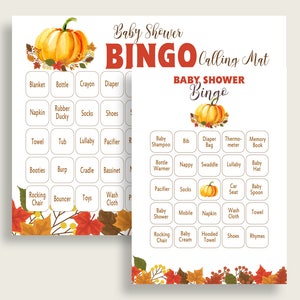 Fall Baby Shower Bingo Cards Printable, Orange Brown Baby Shower Gender ...