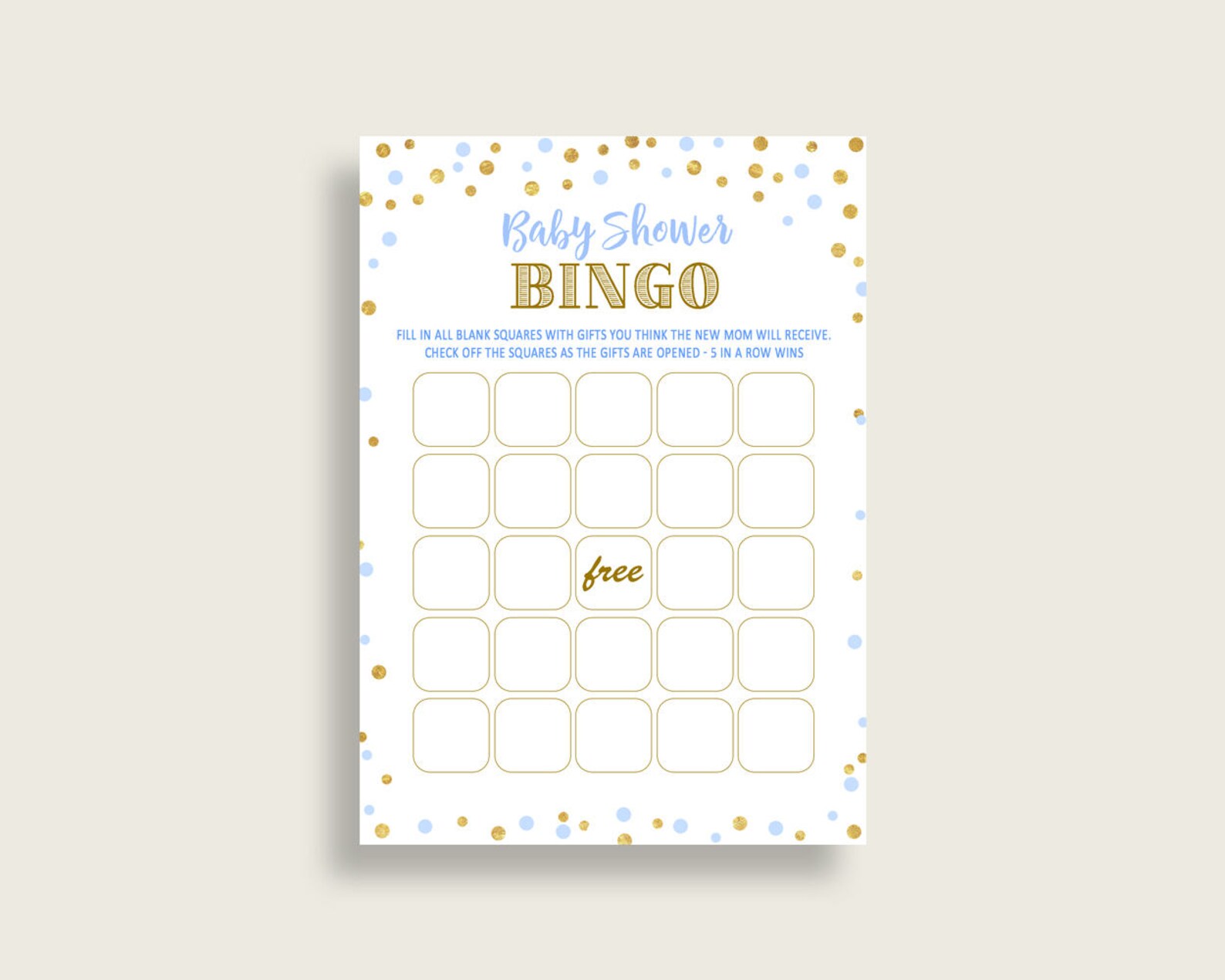 Bingo Baby Shower Bingo Confetti Baby Shower Bingo Blue Gold Baby ...