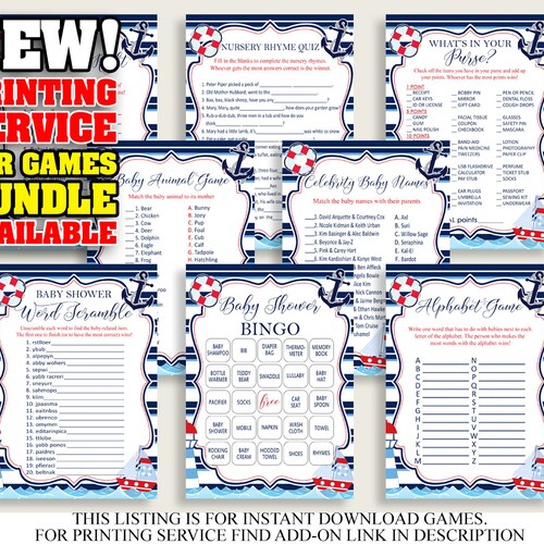 Nautical Baby Shower Games Printable Pack Blue Red Baby - Etsy