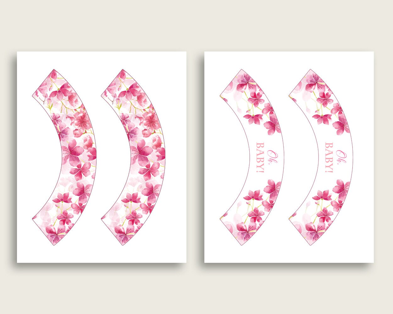 Cherry Blossom Cupcake Toppers Pink White Cupcake Wrappers - Etsy