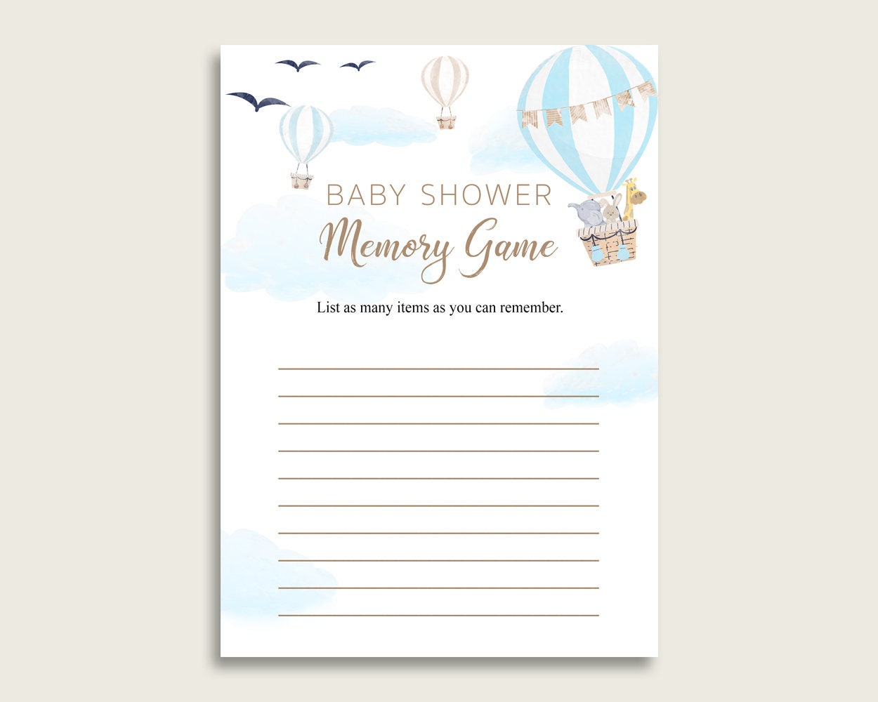 Hot Air Balloon Baby Shower Memory Game Blue White Memory | Etsy