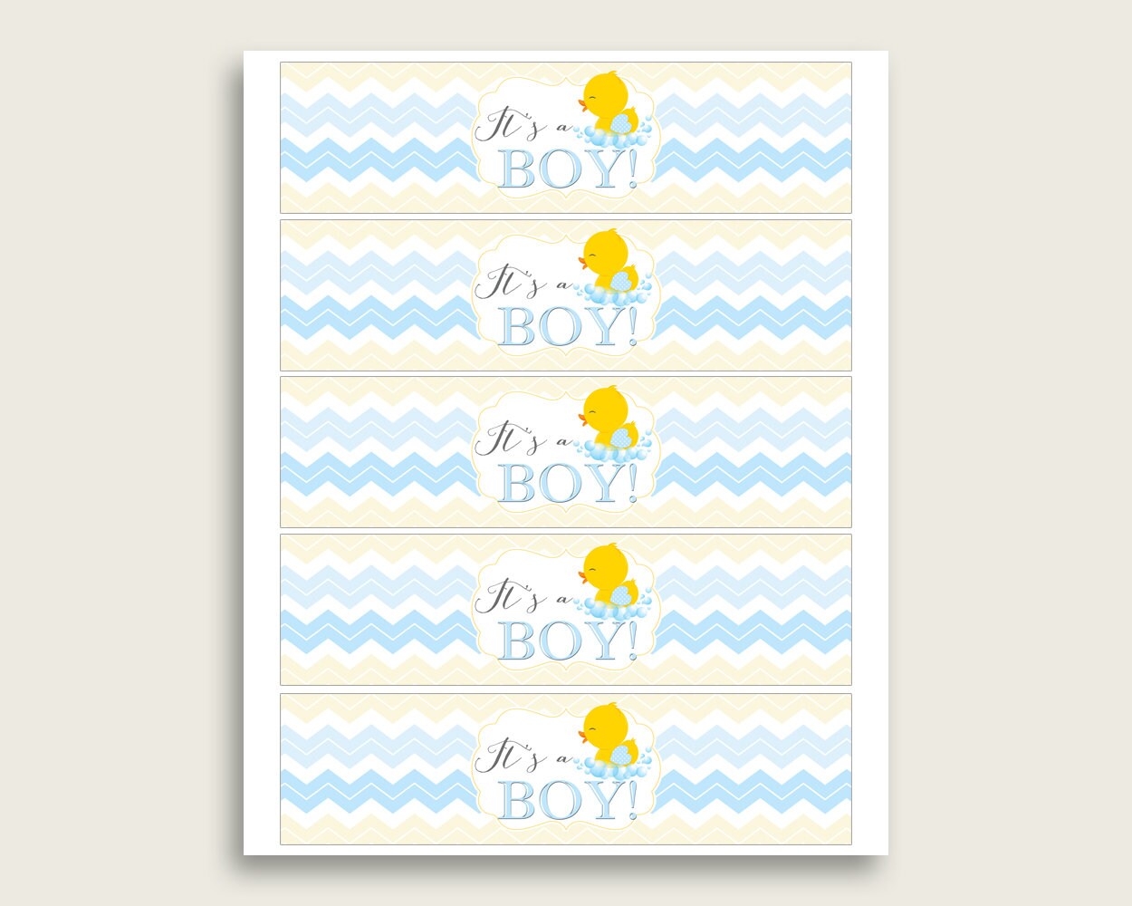 Yellow Blue Water Bottle Labels Printable Rubber Duck Water | Etsy