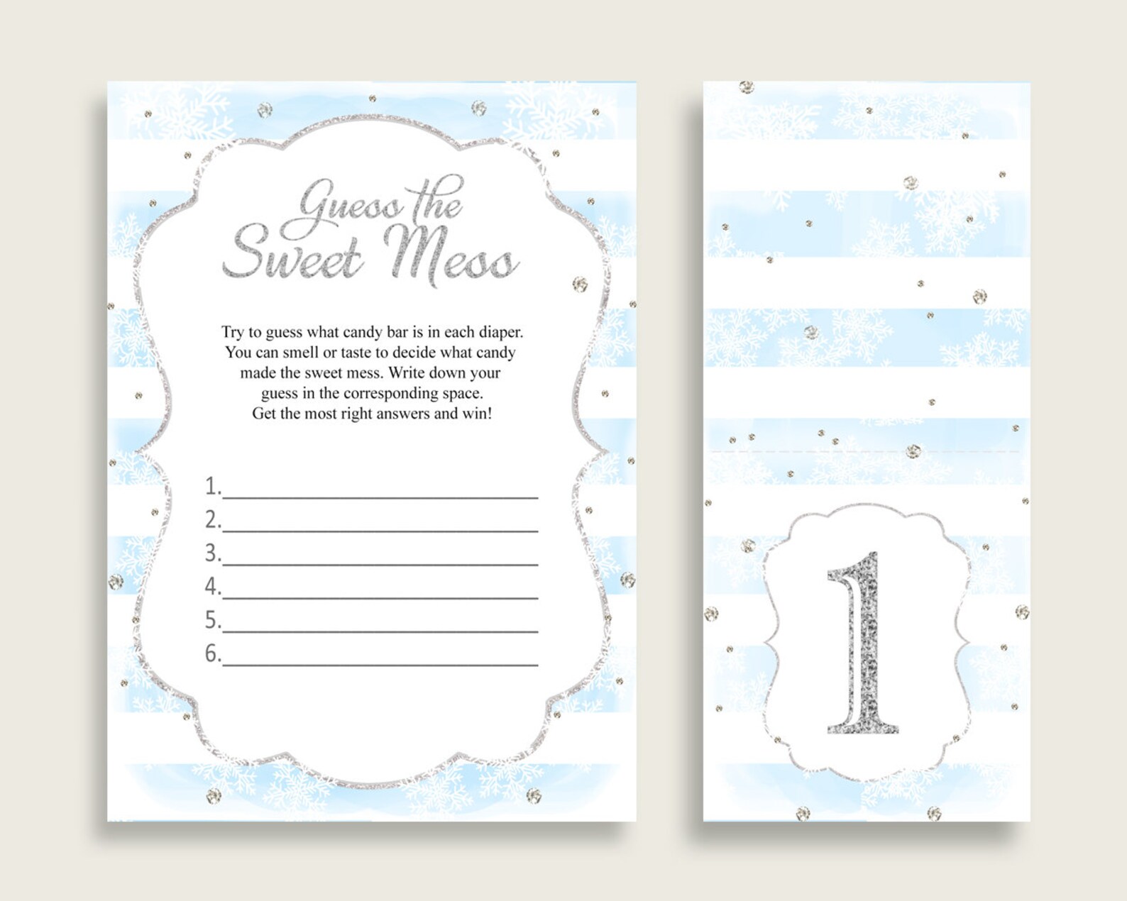 Winter Guessing Game Baby Shower Boy Silver Blue Guess the - Etsy