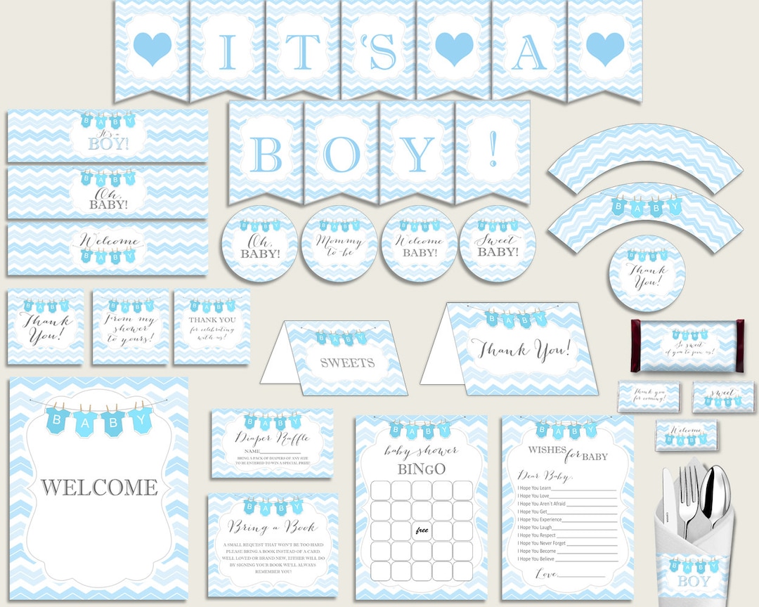 Blue White Baby Shower Decorations Boy Kit, Chevron Baby Shower Party ...
