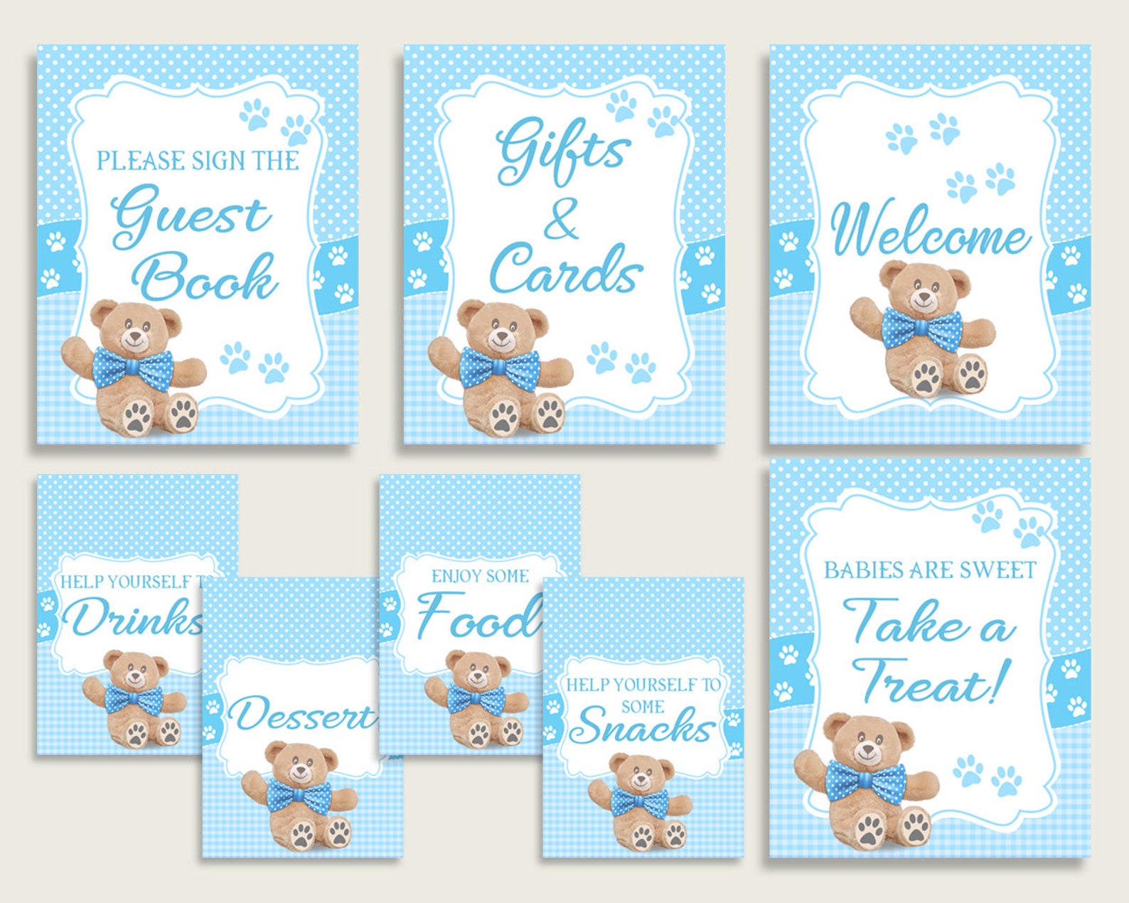 Teddy Bear Baby Shower Boy Table Signs Printable Blue Brown - Etsy