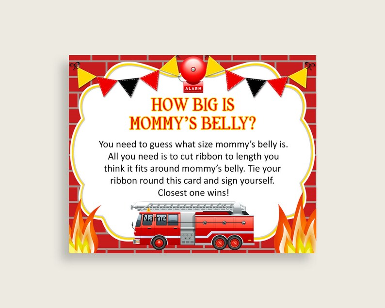 Red Yellow How Big is Mommy's Belly Game Firetruck Baby | Etsy