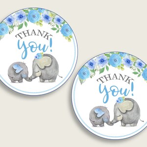 Elephant Blue Baby Shower Round Thank You Tags 2 Inch Printable, Blue ...