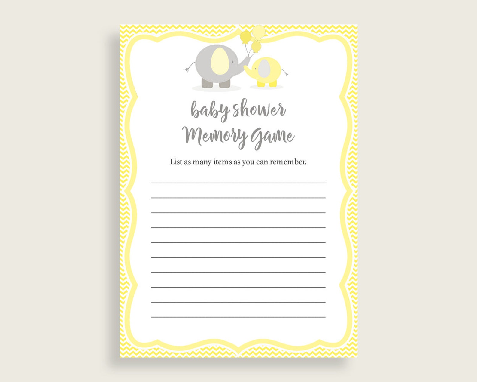 Memory Game Baby Shower Memory Game Yellow Baby Shower Memory | Etsy