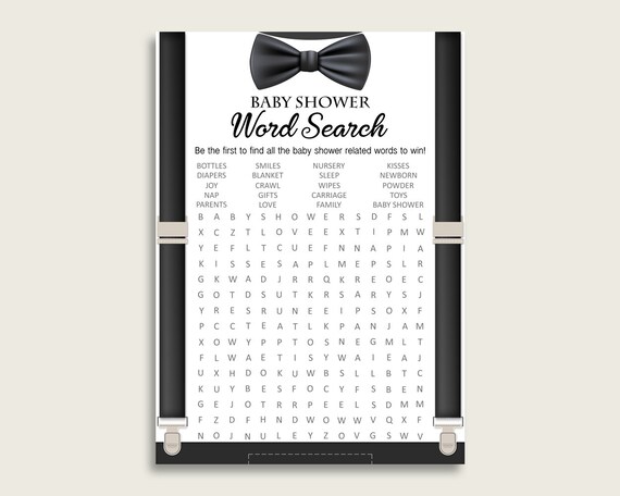 Little Man Word Search Game, Black Beige Baby Shower Word Search Cards ...
