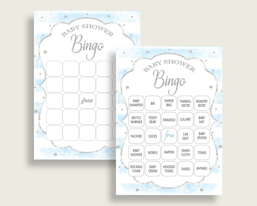 Winter Baby Shower Bingo Cards Printable, Silver Blue Baby Shower Boy ...