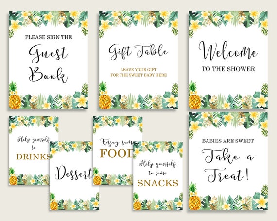 Tropical Baby Shower Gender Neutral Table Signs Printable, Green Yellow ...