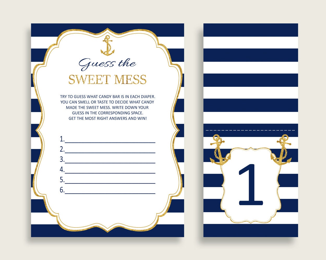 Anchor Guessing Game Baby Shower Boy Blue Gold Guess the | Etsy