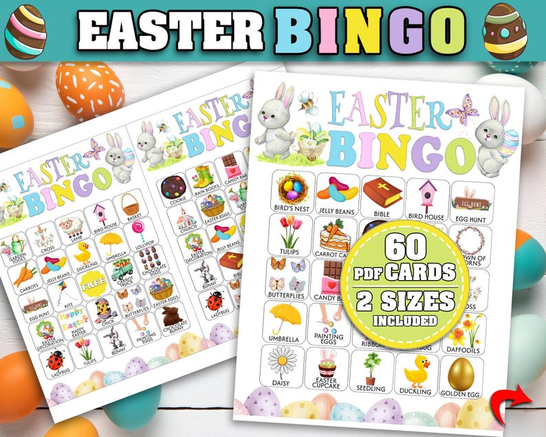 Easter Bingo Game, Spring Bingo Printable, 60 Bingo Cards for Kids ...