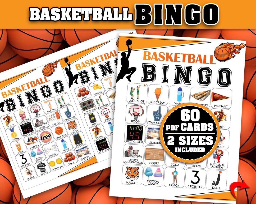 Basketball Bingo Game, March Basketball Bingo Printable, 60 Bingo Cards ...
