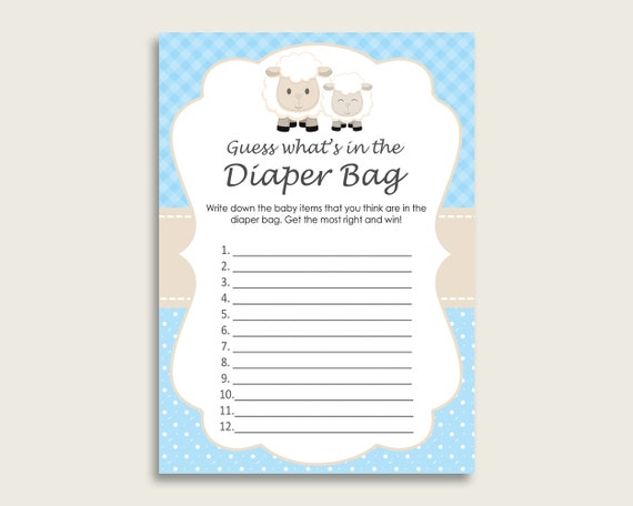 Little Lamb Guess What's In The Diaper Bag Game, Boy Baby Shower Blue ...