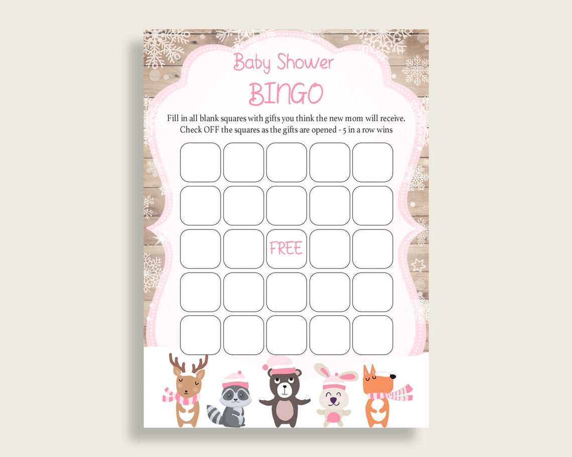 Empty Bingo Baby Shower Empty Bingo Forest Girl Baby Shower Empty Bingo ...