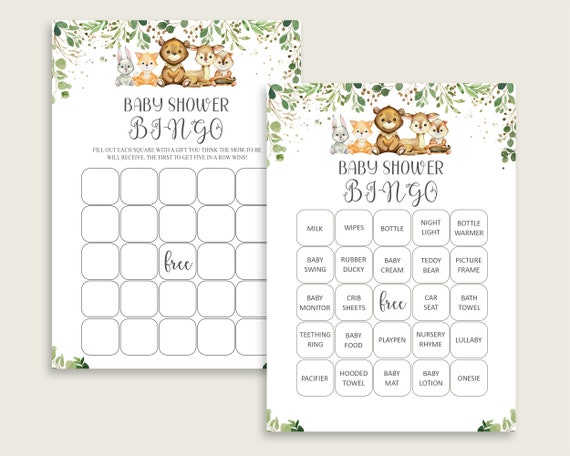 Woodland Creatures Baby Shower Bingo Free Printable Baby Shower Games