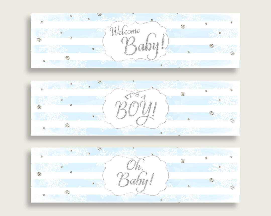 Silver Blue Water Bottle Labels Printable, Winter Water Bottle Wraps ...