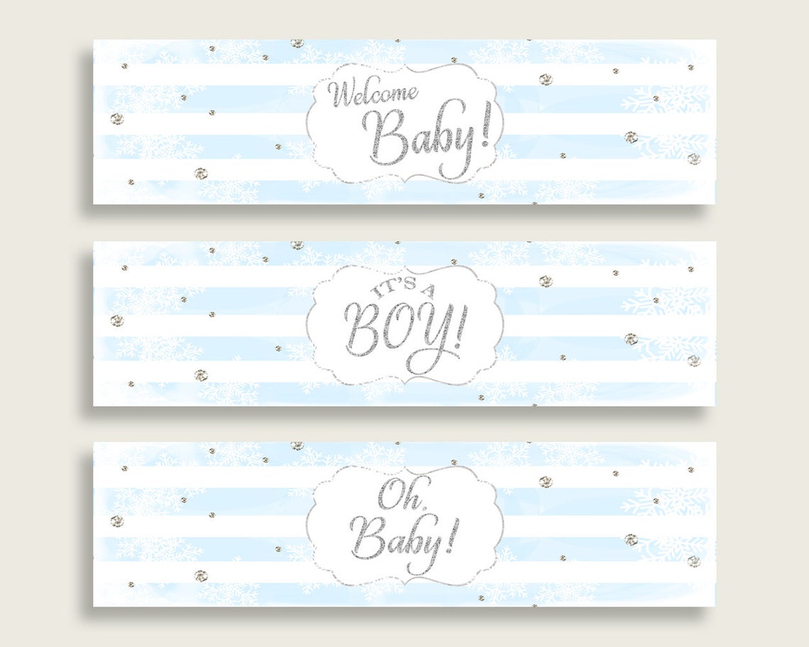 Silver Blue Water Bottle Labels Printable Winter Water Bottle | Etsy