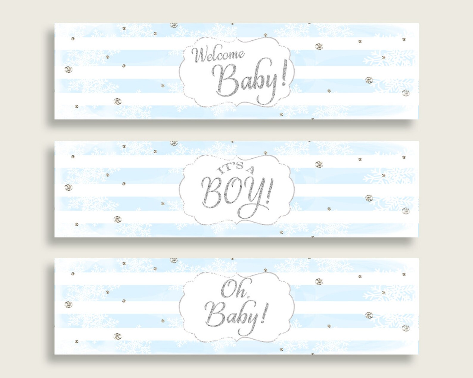 Silver Blue Water Bottle Labels Printable Winter Water Bottle | Etsy