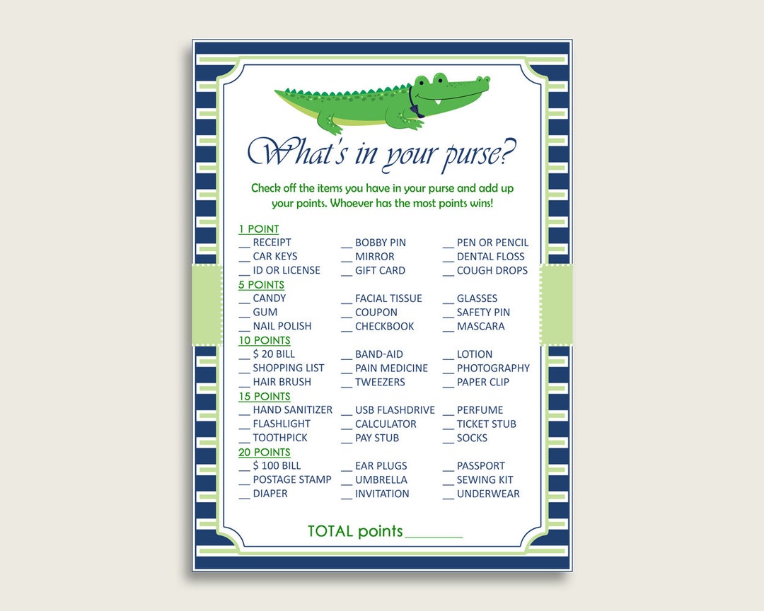 Alligator What's in Your Purse Game Printable, Blue Green Whats in Your ...