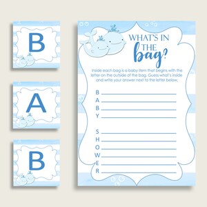 Whale Baby Shower What's in the Bag Game, Blue White Boy Bag Game ...