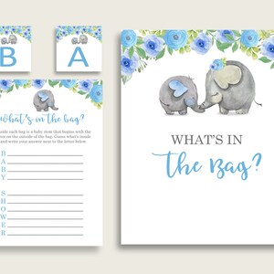 Elephant Blue Baby Shower What's in the Bag Game, Blue Gray Boy Bag ...