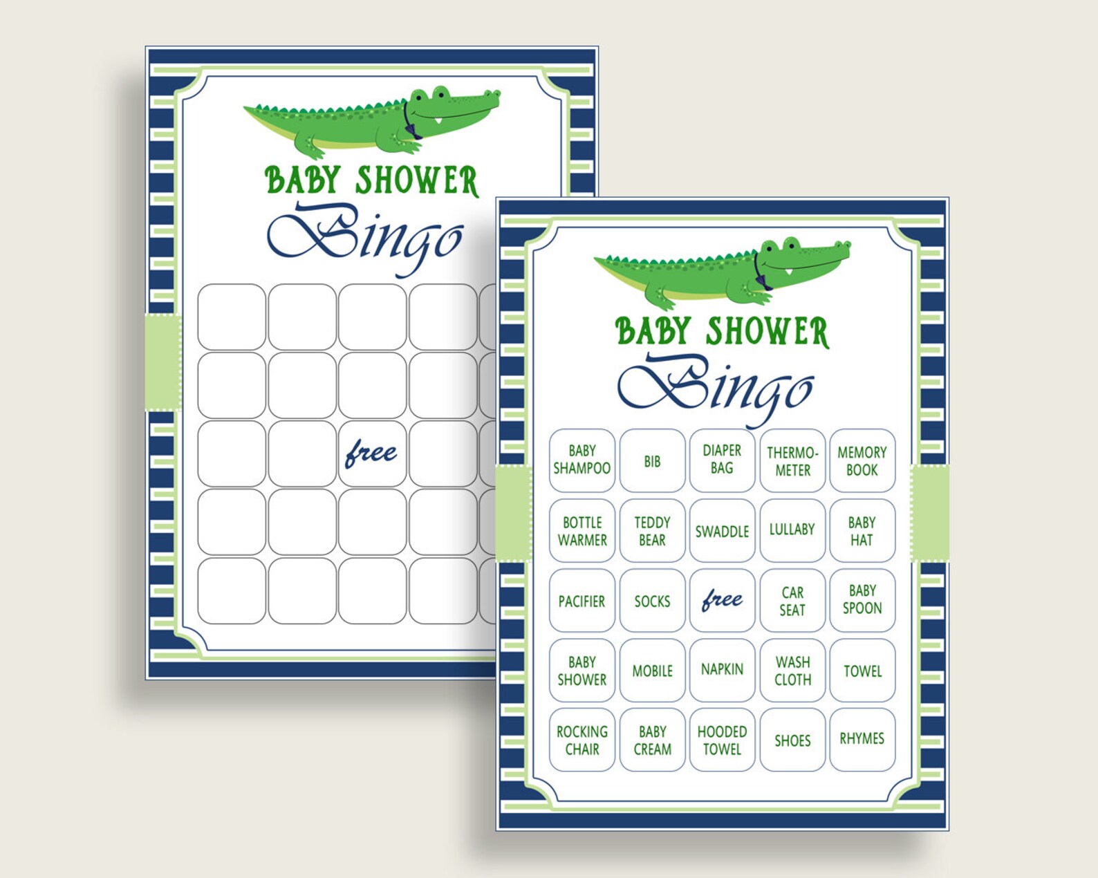 Alligator Baby Shower Bingo Cards Printable Blue Green Baby | Etsy