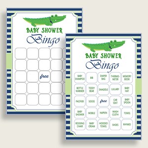 Alligator Baby Shower Bingo Cards Printable, Blue Green Baby Shower Boy ...