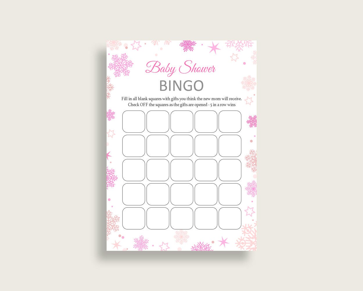 Bingo Baby Shower Bingo Winter Baby Shower Bingo Baby Shower Girl Bingo ...