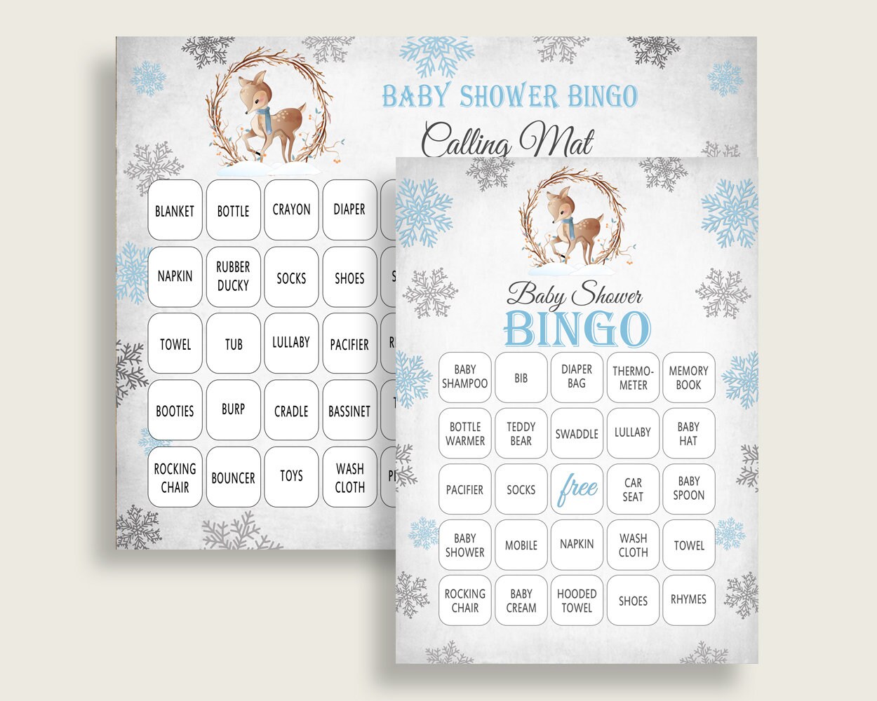 Winter Deer Baby Shower Bingo Cards Printable Gray Blue Baby | Etsy