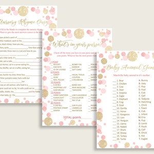 Dots Baby Shower Games Printable Pack, Pink Gold Baby Shower Games ...