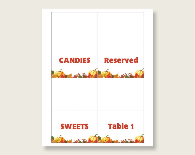 Fall Folded Food Tent Cards Printable Orange Brown Editable - Etsy