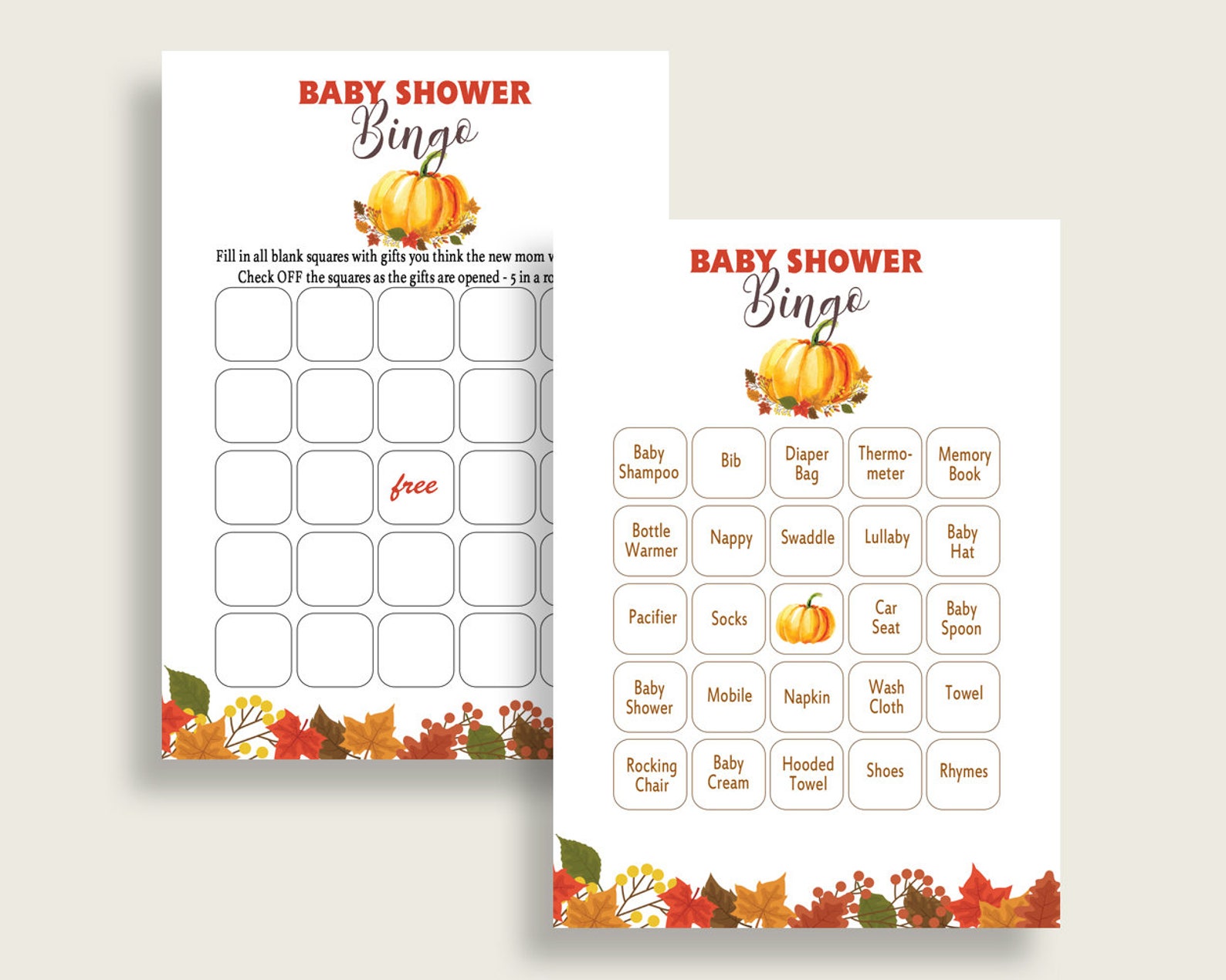 Fall Baby Shower Bingo Cards Printable Orange Brown Baby - Etsy