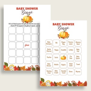 Fall Baby Shower Bingo Cards Printable, Orange Brown Baby Shower Gender ...