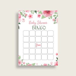 Watercolor Flowers Baby Shower Bingo Cards Printable, Pink Green Baby ...
