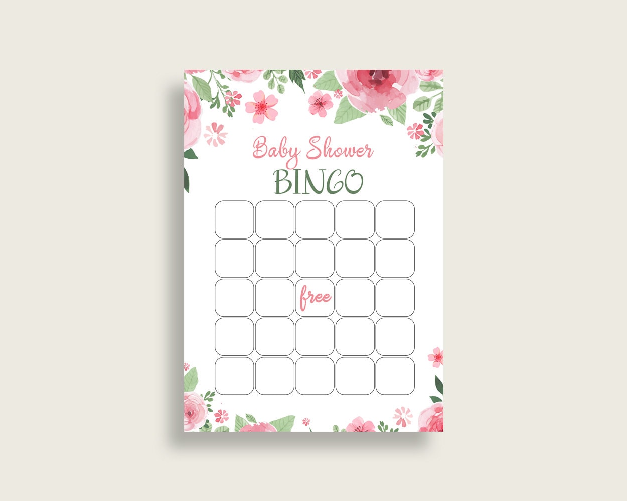 Watercolor Flowers Baby Shower Bingo Cards Printable Pink | Etsy