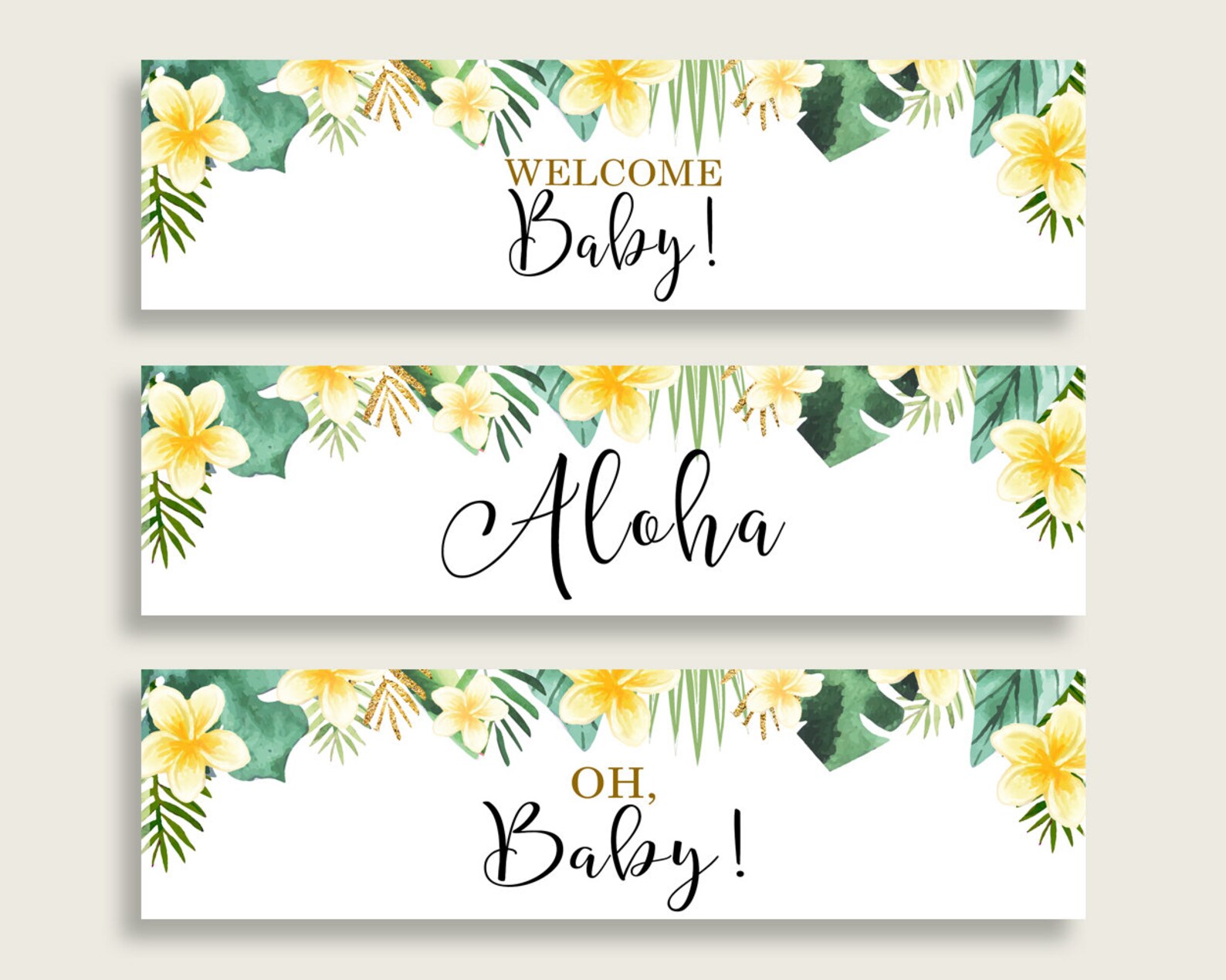 Green Yellow Water Bottle Labels Printable, Tropical Water Bottle Wraps ...