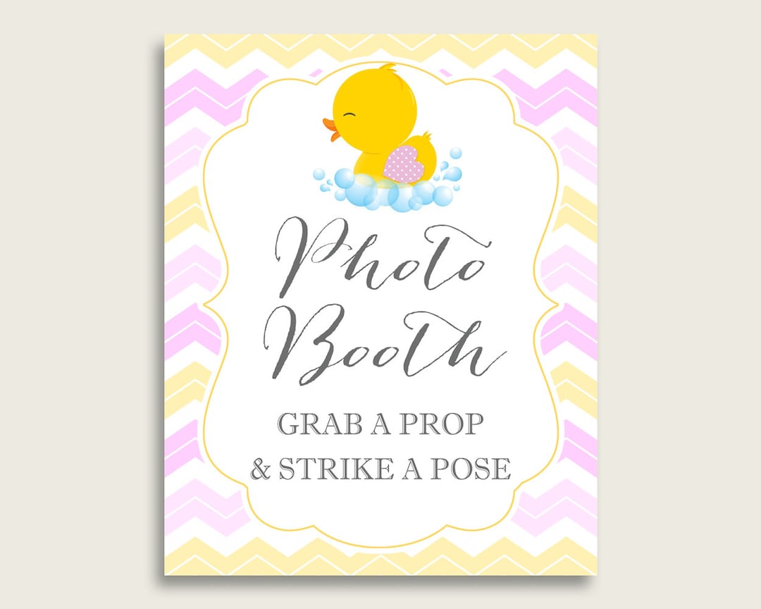 Rubber Ducky Photobooth Sign Printable, Girl Baby Shower Yellow Pink ...