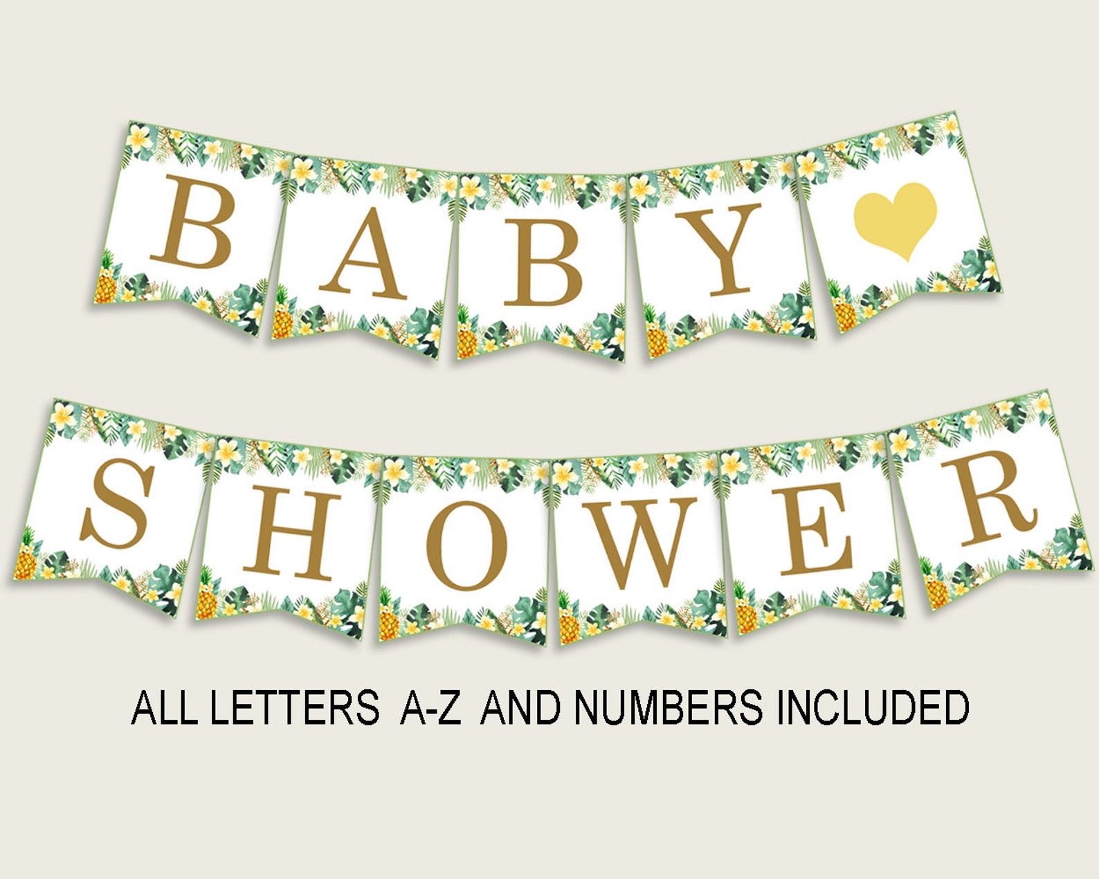 Tropical Baby Shower Banner All Letters Birthday Party Banner | Etsy